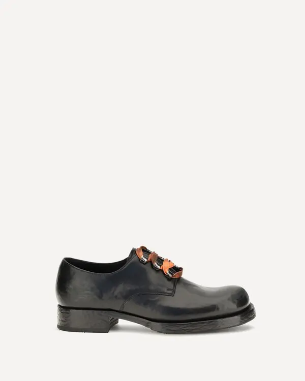 Prada Distressed Leather Lace-up Shoes - Black