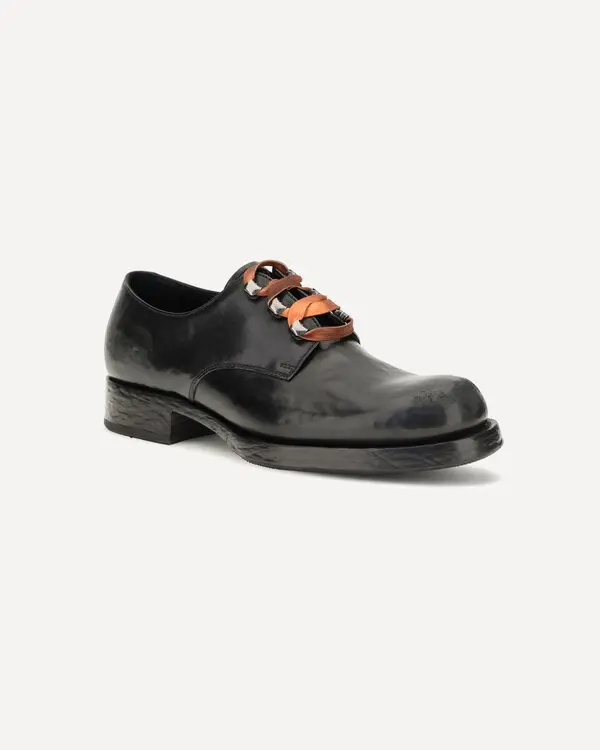 Prada Distressed Leather Lace-up Shoes