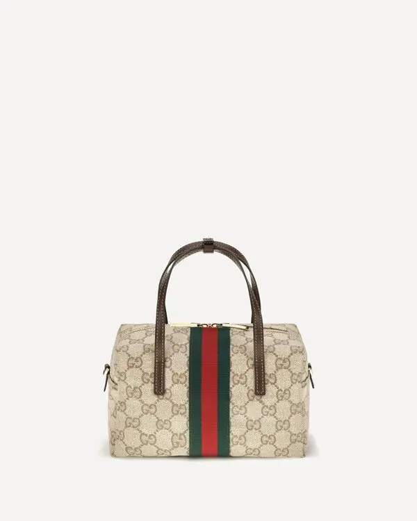 Gucci Mini Boston Handbag With Web Stripe - Beige