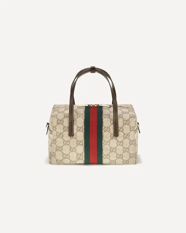 Gucci Mini Boston Handbag With Web Stripe - Beige
