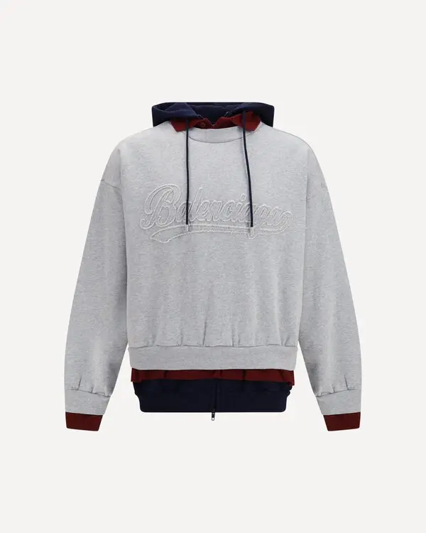 Balenciaga Layered Cotton Hoodie With Embroidered Logo - Multicolour