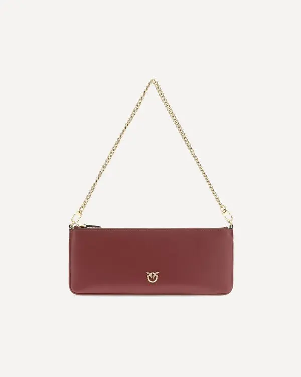 Pinko Horizontal Flat Leather Shoulder Bag - Bordeaux