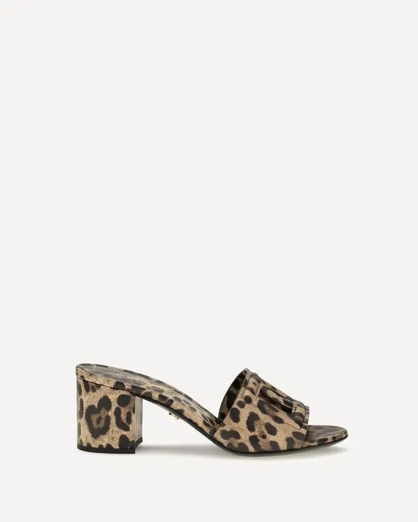 Dolce & Gabbana Leopard Print Leather Mules - Beige