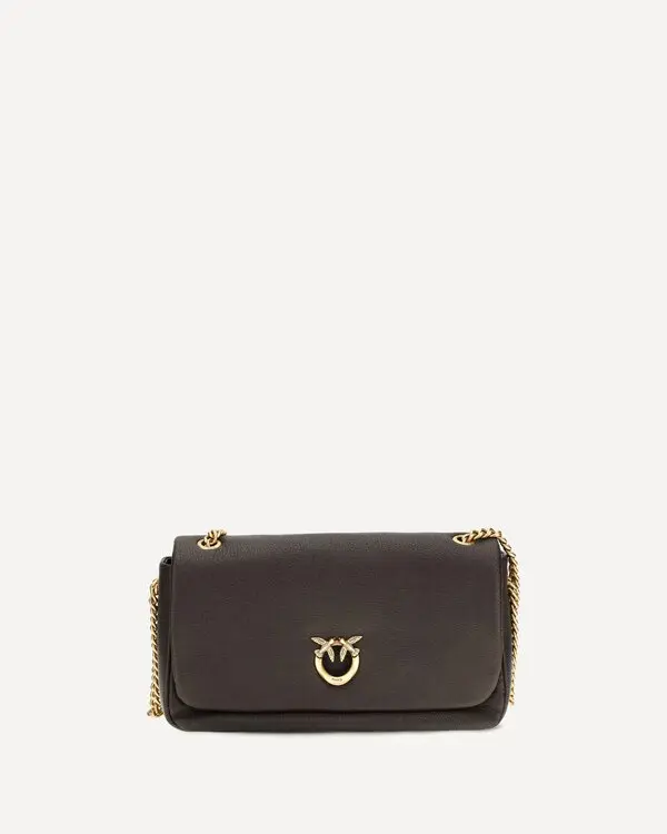 Pinko Love Birds Click Soft Horizontal Leather Shoulder Bag - Brown