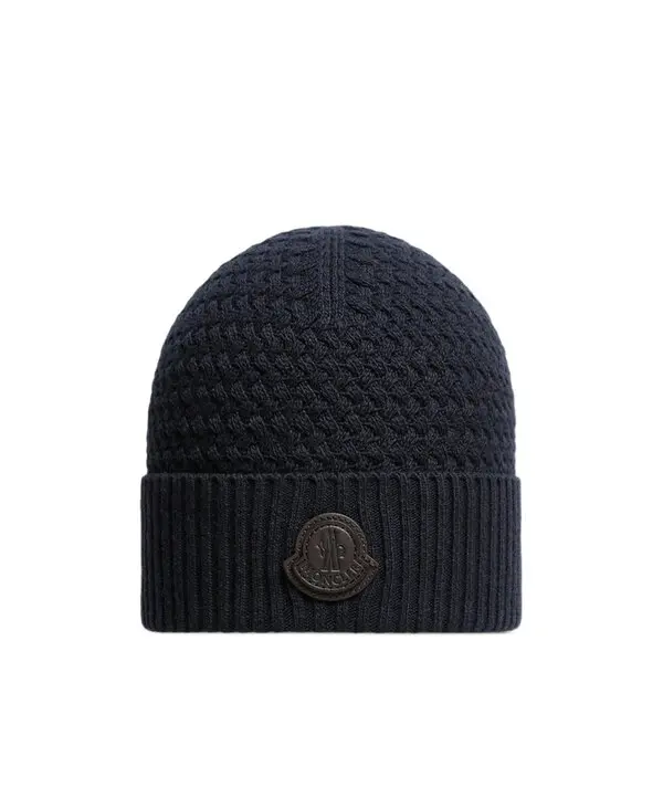 Moncler Cable Knit Hat - Navy Blue