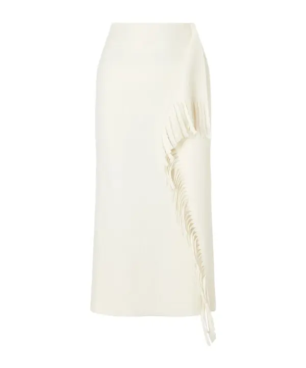 LANVIN Fringed Wool-blend Midi Skirt - White
