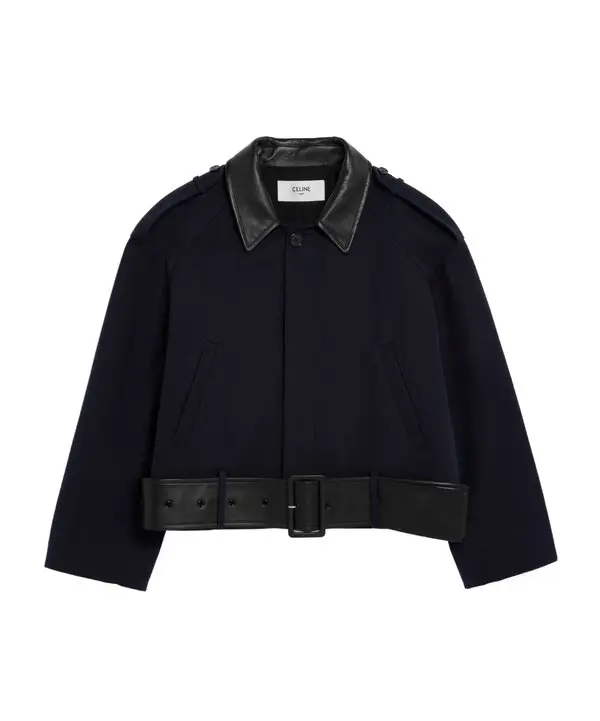 Celine Cotton And Wool Gabardine Jacket With Leather Trim