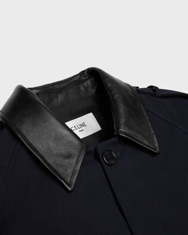 Celine Cotton And Wool Gabardine Jacket With Leather Trim