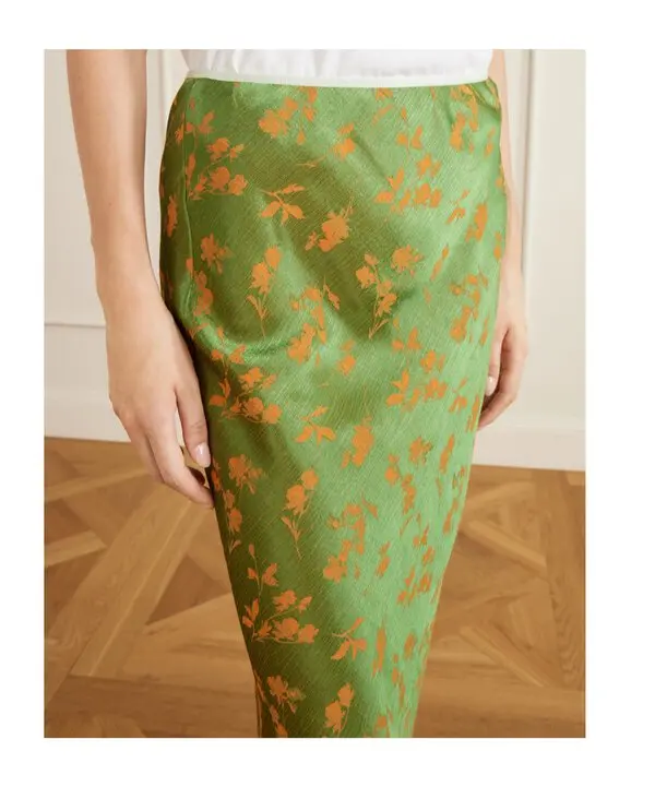 Dries Van Noten Floral Print Satin Midi Skirt