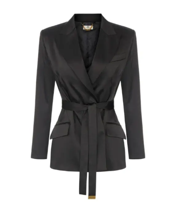 Elisabetta Franchi Stretch Satin Jacket With Belt - Black