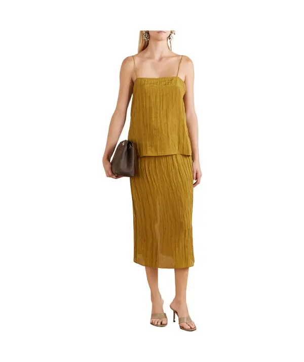 Tibi Crinkle Charmeuse Midi Skirt - Brown
