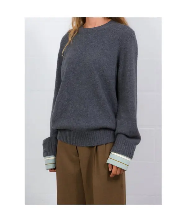 Prada Striped Cuff Crew-neck Sweater