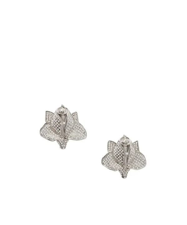 Alessandra Rich Crystal Embellished Rose Clip Earrings - Silver