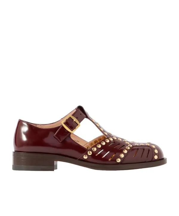 Bally Spiegel Studded Cutout Glossed-leather Brogues - Brown