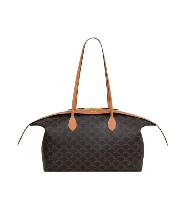 Celine Large Duffle Bag In Triomphe Canvas And Natural Calfskin - Honey-colored