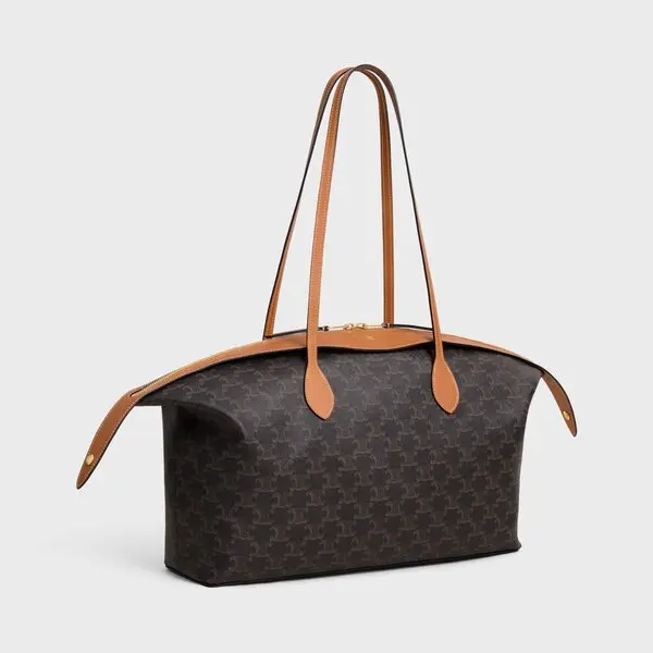 Celine Large Duffle Bag In Triomphe Canvas And Natural Calfskin - Honey-colored
