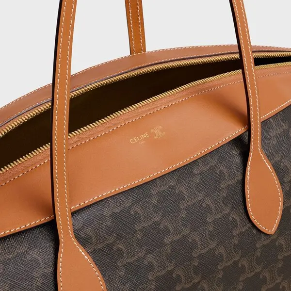 Celine Large Duffle Bag In Triomphe Canvas And Natural Calfskin - Honey-colored