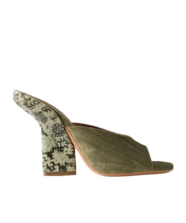 Dries Van Noten Snake-effect Leather-trimmed Velvet-moire Sandals - Green