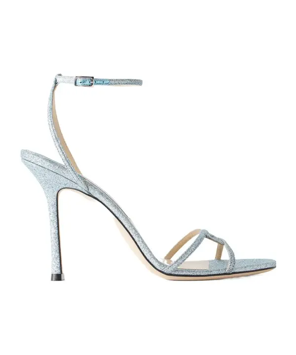 JIMMY CHOO Leo 100 Glittered Leather Sandals - No