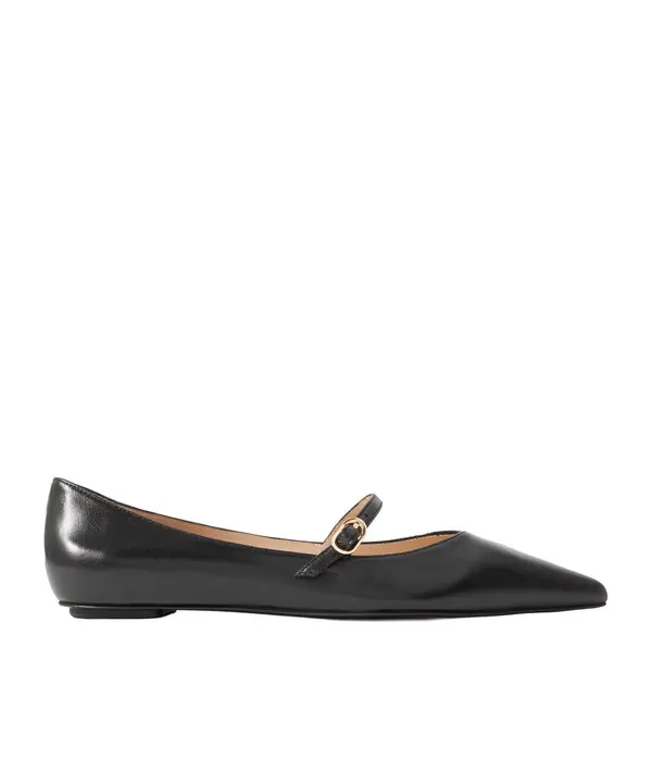 STUART WEITZMAN Emilia Leather Mary Jane Point-toe Flats - Black