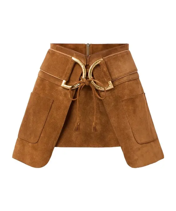 TOM FORD Belted Layered Suede Mini Skirt - Brown