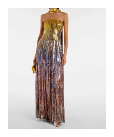 Elie Saab Strapless Gown Adorned With A Sequined Scarf