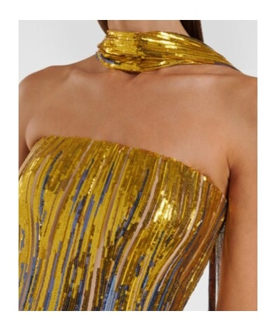Elie Saab Strapless Gown Adorned With A Sequined Scarf