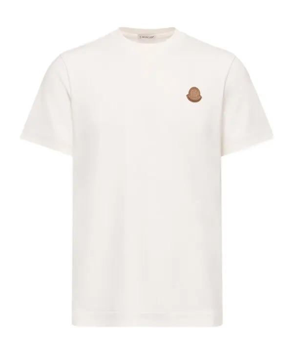 Moncler Double Leather Logo Cotton T-shirt - White