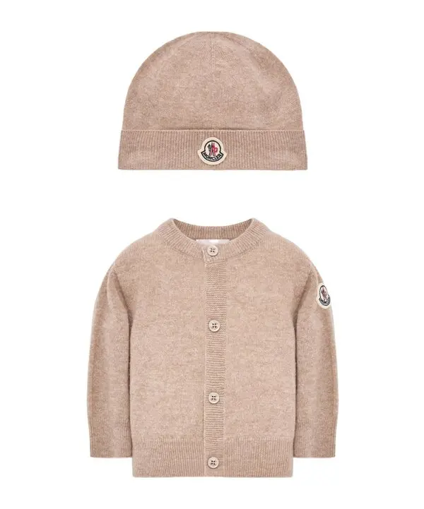 Moncler Embroidered Logo Wool Set - Beige