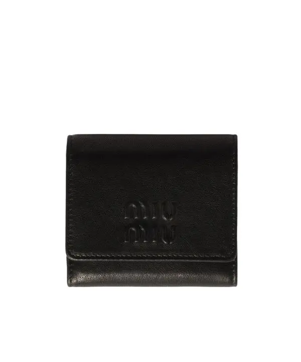 Miu Miu Logo-embossed Trifold Wallet - Black