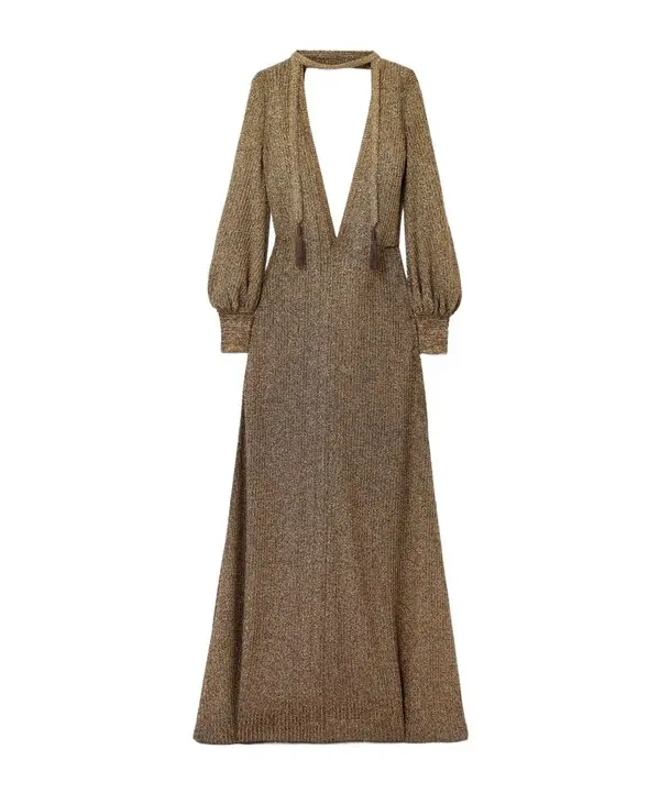 TOM FORD Embellished Metallic Jersey Maxi Dress - Brown