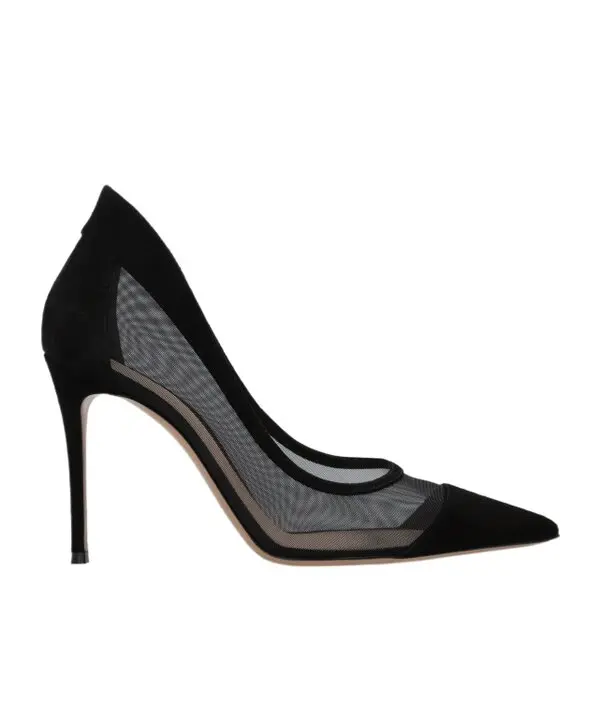 GIANVITO ROSSI Mesh-panelled Pointed-toe Pumps - Black