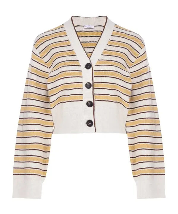 Brunello Cucinelli Striped V-neck Cotton Cardigan - Multicolor