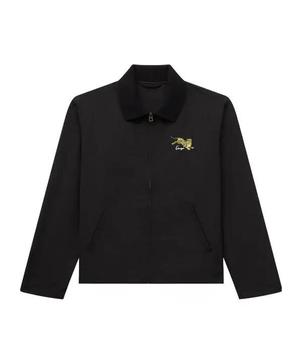 Kenzo Jumping Tiger' Embroidered Zipped Coach Jacket In Mixed Cotton - Black