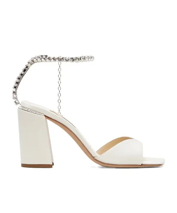 JIMMY CHOO Saeda Block Heel 85 Sandals - Ivory/crystal