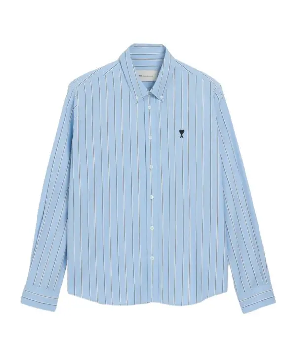 AMI Paris De Coeur Vertical-stripe Shirt - Light Blue