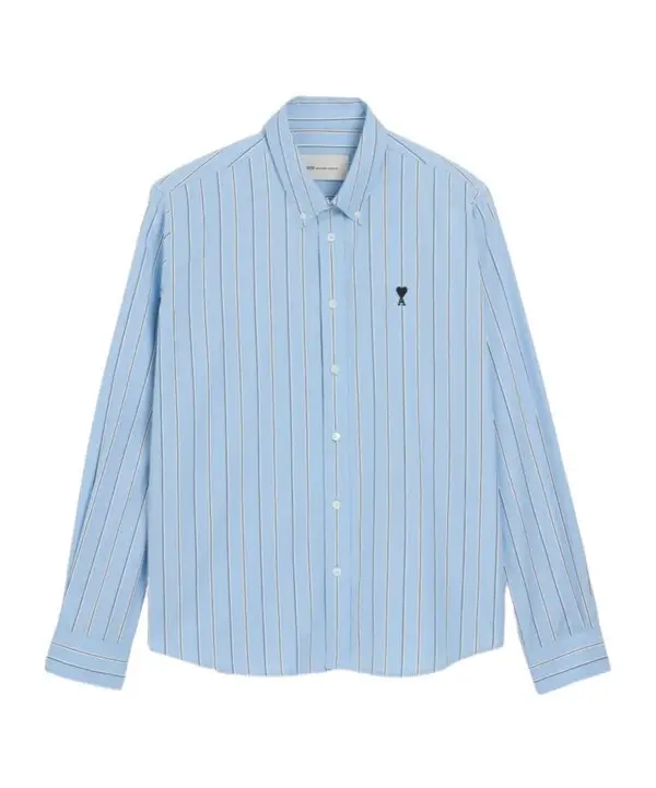 AMI Paris De Coeur Vertical-stripe Buttoned Shirt - Light Blue