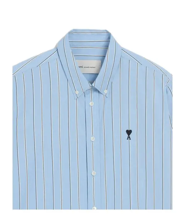 AMI Paris De Coeur Vertical-stripe Buttoned Shirt - Light Blue