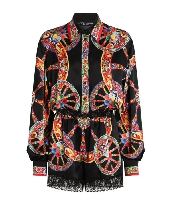 Dolce & Gabbana Carretto-print Lightweight Satin Jumpsuit - Black