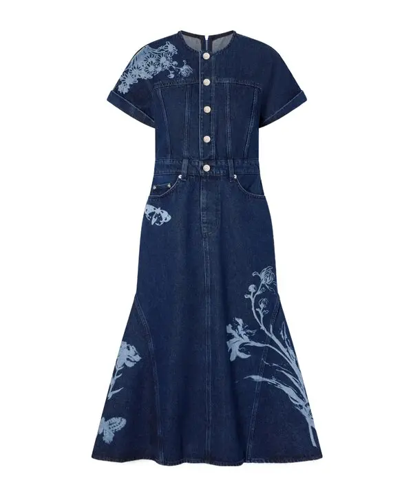 Erdem Floral-print Denim Midi Dress - Blue