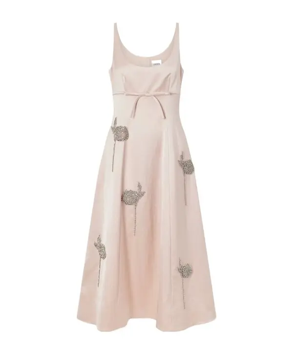 Erdem Embroidered Satin Midi Dress - Nude