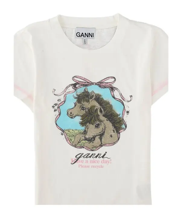 GANNI Cropped Graphic T-shirt - White