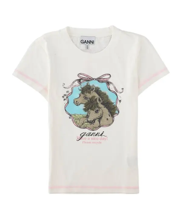 GANNI Cropped Graphic T-shirt - White