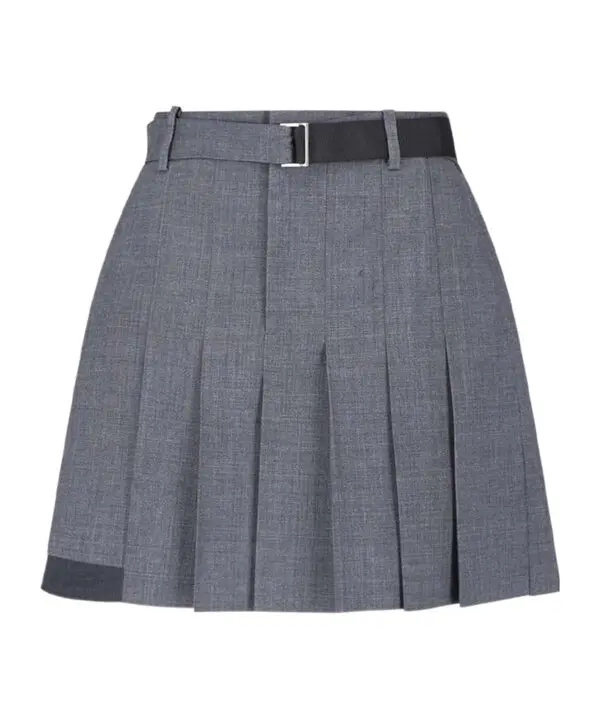 Sacai Belted Pleated Shorts - Gray