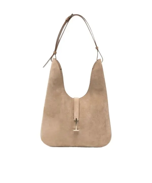 TOM FORD T-embellished Medium Suede Shoulder Bag - Nude