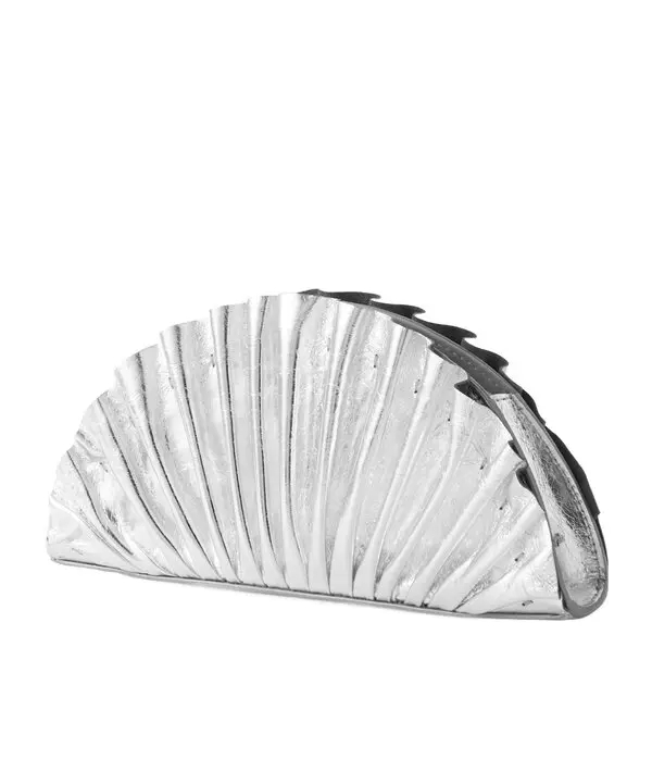 Cult Gaia Nala Ruched Metallic Leather Clutch - White