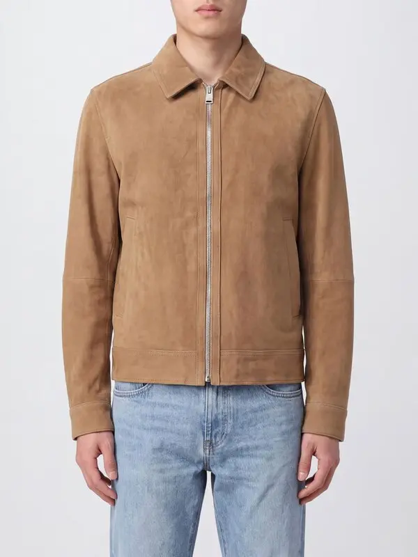 Hugo Boss Suede Leather Jacket With Zipper Closure