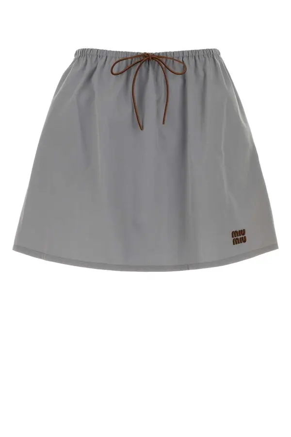 Miu Miu Logo Embroidered Drawstring Mini Skirt - Light Gray