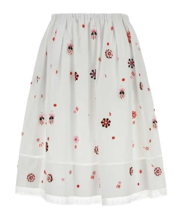 Prada Embroidered Poplin Skirt - White
