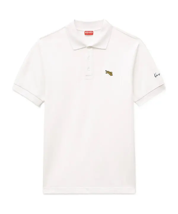 Kenzo Jumping Tiger' Embroidered Slim Polo In Cotton - Off White
